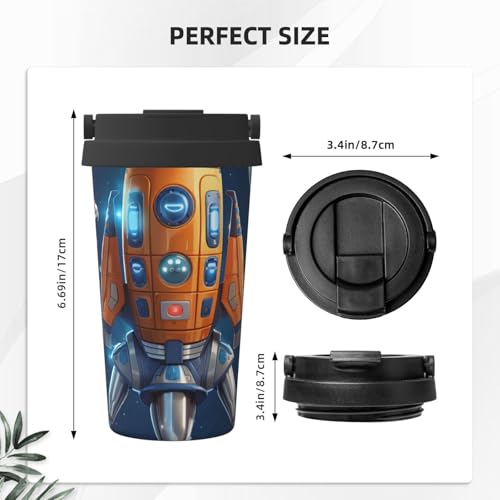 GTKSYNVE Reusable Coffee Mug with Lid and Handle, Cartoon Spaceship Rocket Tumbler for Hot & Cold Drinks 16oz Stainless Steel Insulated Coffee Tumblers Double Wall Vacuum Thermal Cup