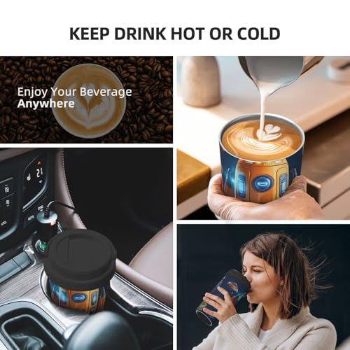 GTKSYNVE Reusable Coffee Mug with Lid and Handle, Cartoon Spaceship Rocket Tumbler for Hot & Cold Drinks 16oz Stainless Steel Insulated Coffee Tumblers Double Wall Vacuum Thermal Cup