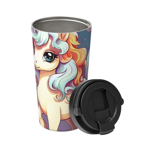 GTKSYNVE Reusable Coffee Mug with Lid and Handle, Cartoon cute Animal rainbow Tumbler for Hot & Cold Drinks 16oz Stainless Steel Insulated Coffee Tumblers Double Wall Vacuum Thermal Cup