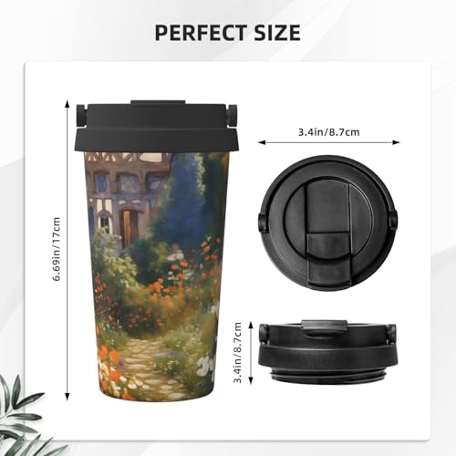 GTKSYNVE Reusable Coffee Mug with Lid and Handle, Cottage Garden Tumbler for Hot & Cold Drinks 16oz Stainless Steel Insulated Coffee Tumblers Double Wall Vacuum Thermal Cup
