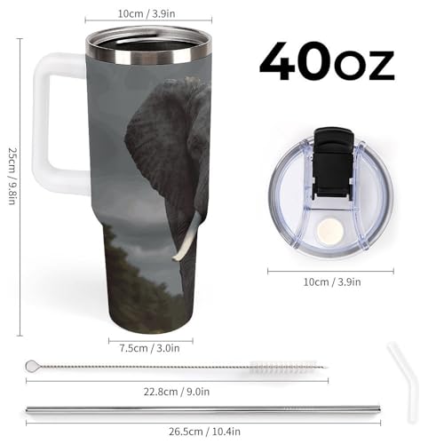 LLUTSNTH 40 Oz Vacuum Tumbler with White Handle Leakproof Insulated Tumbler 3D Elephant Stainless Steel Travel Mug with Lid And Straw Coffee Cup Cute Water Bottles Cup Holder Friendly
