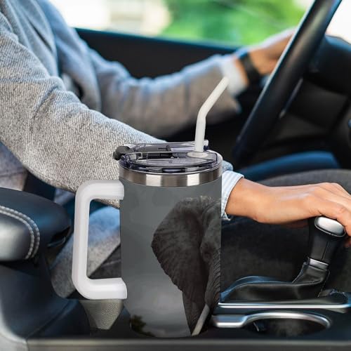 LLUTSNTH 40 Oz Vacuum Tumbler with White Handle Leakproof Insulated Tumbler 3D Elephant Stainless Steel Travel Mug with Lid And Straw Coffee Cup Cute Water Bottles Cup Holder Friendly