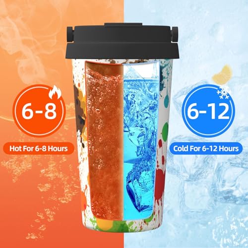 GTKSYNVE Reusable Coffee Mug with Lid and Handle, Abstract Paint Splashes Tumbler for Hot & Cold Drinks 16oz Stainless Steel Insulated Coffee Tumblers Double Wall Vacuum Thermal Cup