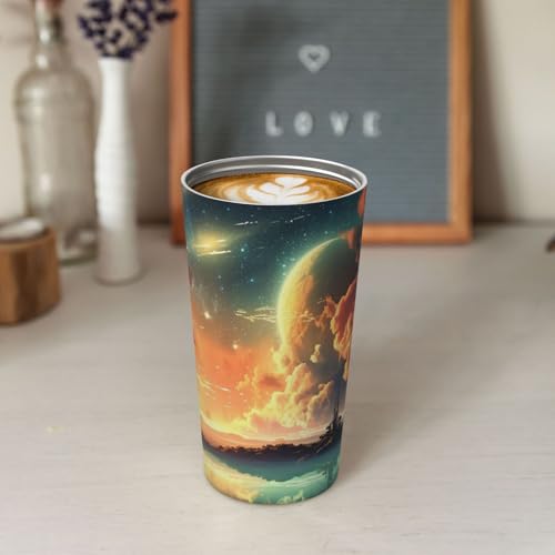 GTKSYNVE Reusable Coffee Mug with Lid and Handle, Anime Sky Tumbler for Hot & Cold Drinks 16oz Stainless Steel Insulated Coffee Tumblers Double Wall Vacuum Thermal Cup