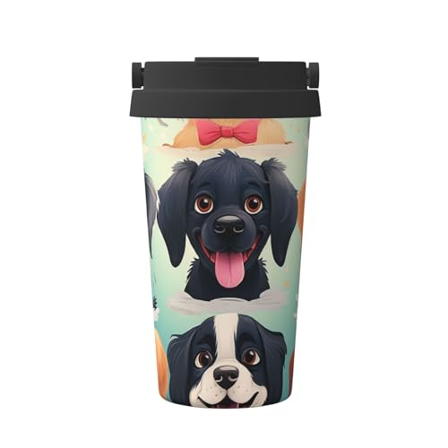 GTKSYNVE Reusable Coffee Mug with Lid and Handle, Cartoon dog Tumbler for Hot & Cold Drinks 16oz Stainless Steel Insulated Coffee Tumblers Double Wall Vacuum Thermal Cup