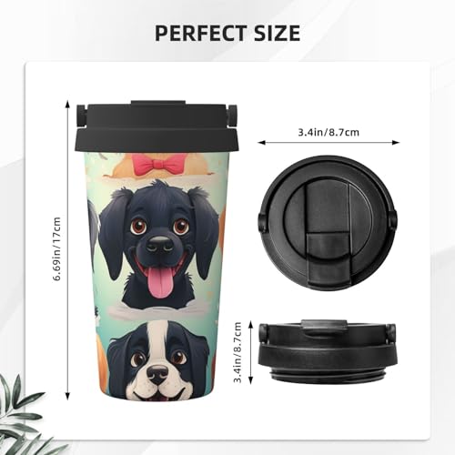 GTKSYNVE Reusable Coffee Mug with Lid and Handle, Cartoon dog Tumbler for Hot & Cold Drinks 16oz Stainless Steel Insulated Coffee Tumblers Double Wall Vacuum Thermal Cup