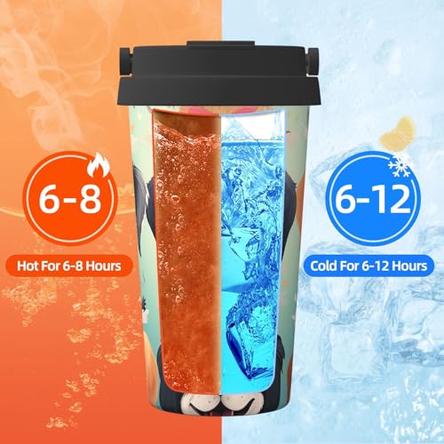 GTKSYNVE Reusable Coffee Mug with Lid and Handle, Cartoon dog Tumbler for Hot & Cold Drinks 16oz Stainless Steel Insulated Coffee Tumblers Double Wall Vacuum Thermal Cup