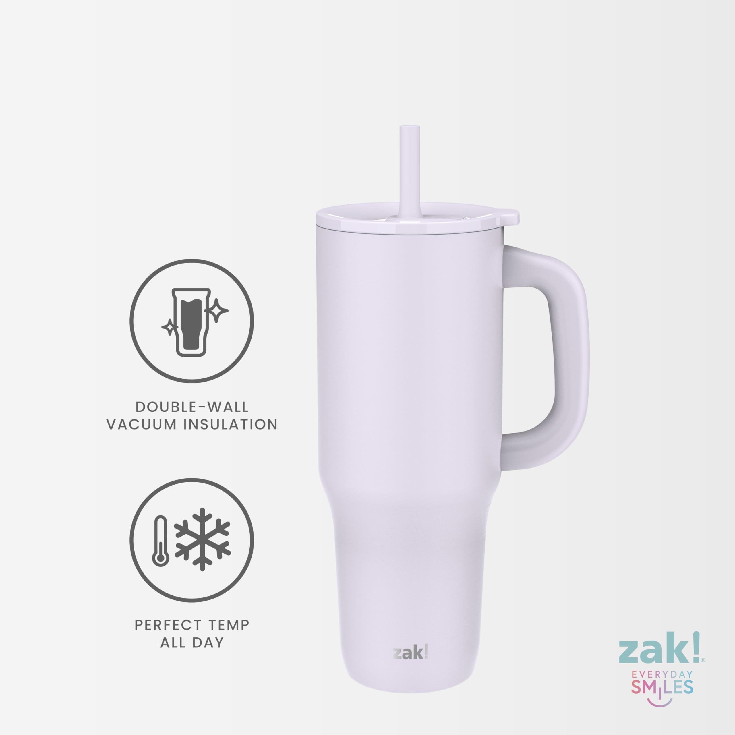 Zak Designs Disney Sutton Travel Tumbler for On the Go or At Home, 40oz Stainless Steel with Vacuum Insulation, Silicone Straw, Carry Handle, and 3D Artwork for Cold Drinks (Stitch)