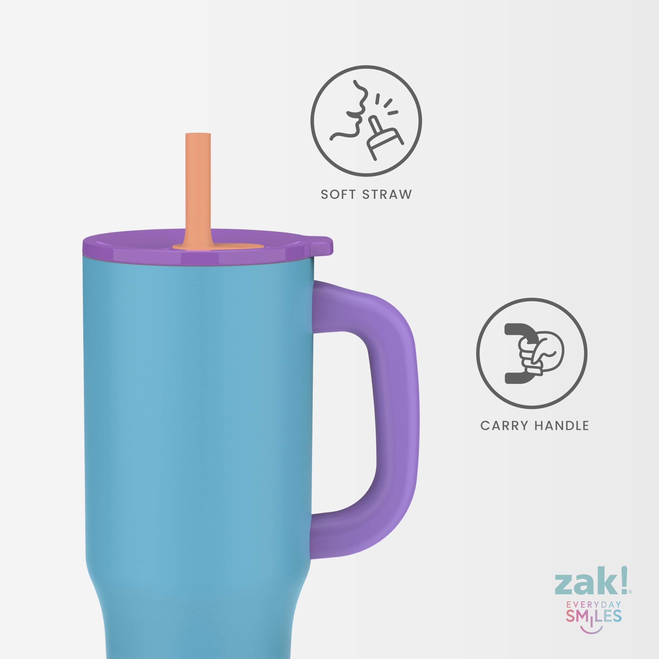 Zak Designs Disney Sutton Travel Tumbler for On the Go or At Home, 40oz Stainless Steel with Vacuum Insulation, Silicone Straw, Carry Handle, and 3D Artwork for Cold Drinks (Stitch)