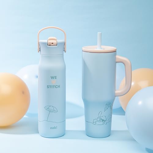 Zak Designs Disney Sutton Travel Tumbler for On the Go or At Home, 40oz Stainless Steel with Vacuum Insulation, Silicone Straw, Carry Handle, and 3D Artwork for Cold Drinks (Stitch)