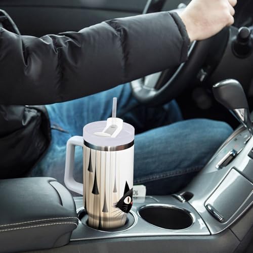 PaChyLuu 30 oz Insulated Tumbler with Handle and Straw Lid, Elegant Cat Leak-Proof Stainless Steel Travel Coffee Mug for Car Cup Holder