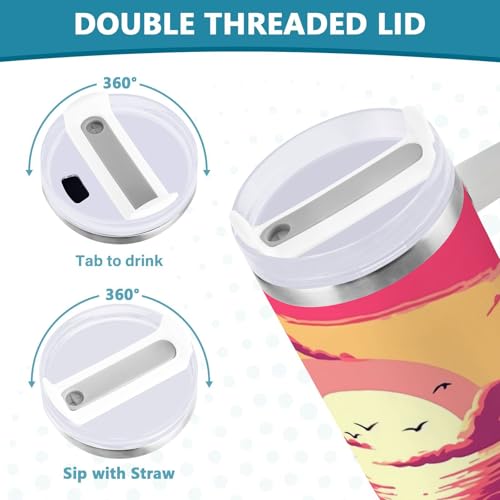 PaChyLuu 30 oz Insulated Tumbler with Handle and Straw Lid, Sunset Beach Lighthouse Leak-Proof Stainless Steel Travel Coffee Mug for Car Cup Holder