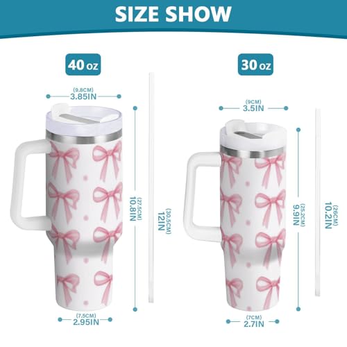 PaChyLuu 40 oz Insulated Tumbler with Handle and Straw Lid, Elegant Bows Leak-Proof Stainless Steel Travel Coffee Mug for Car Cup Holder