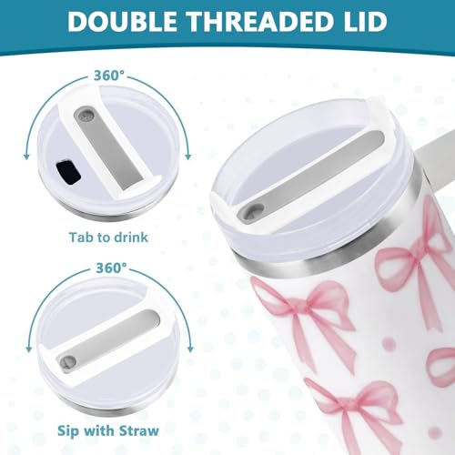 PaChyLuu 40 oz Insulated Tumbler with Handle and Straw Lid, Elegant Bows Leak-Proof Stainless Steel Travel Coffee Mug for Car Cup Holder