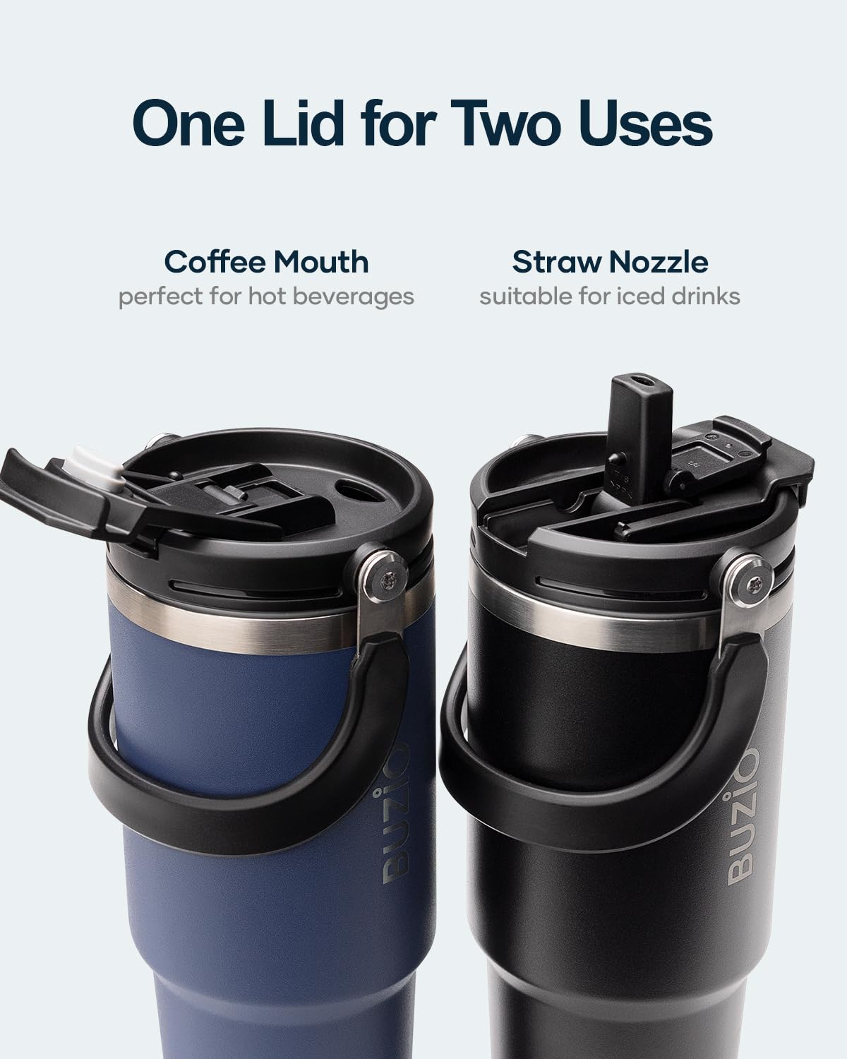 BUZIO 40 oz Tumbler with Handle & Insulated Water Bottle with Chug Lid