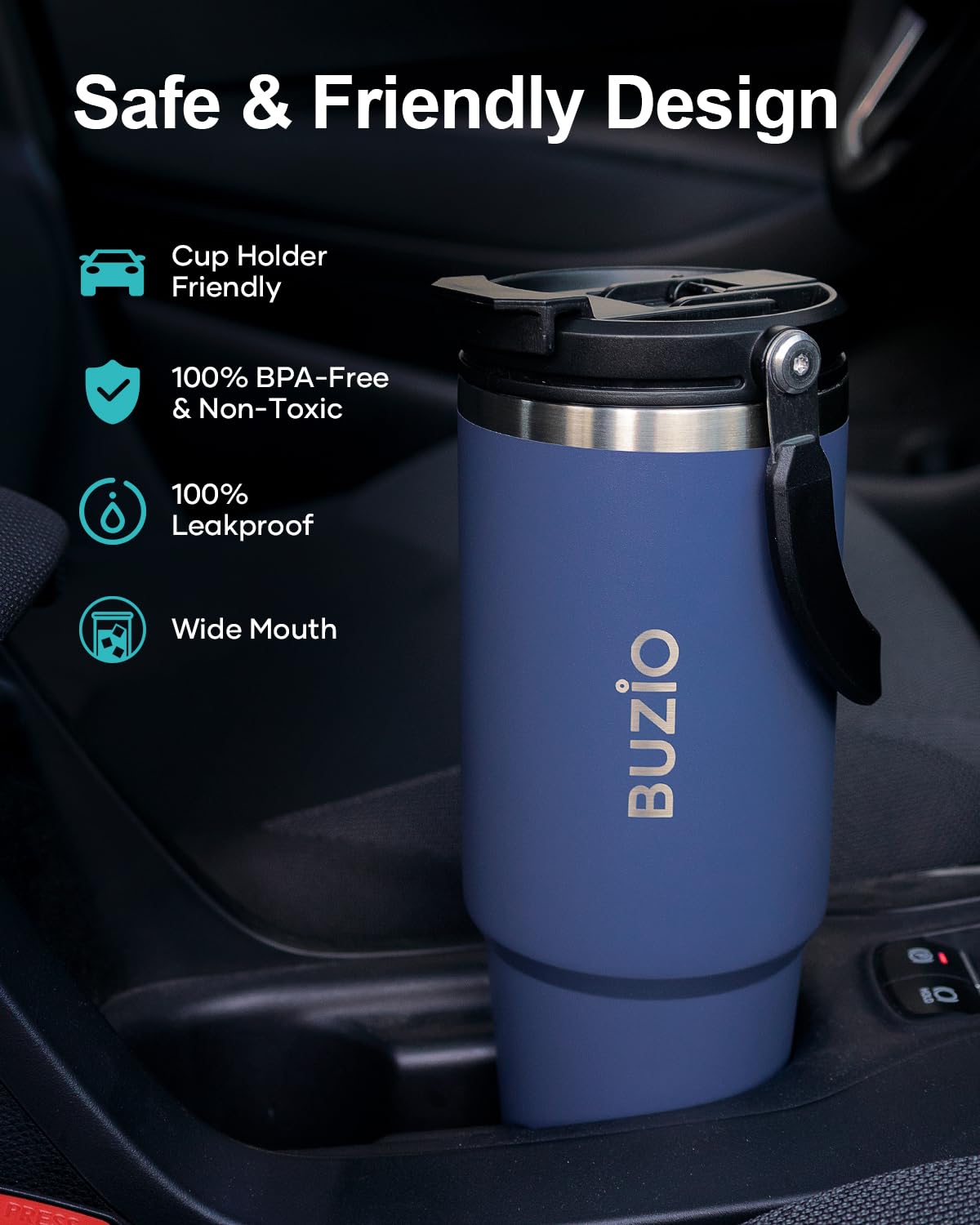 BUZIO 40 oz Tumbler with Handle & Insulated Water Bottle with Chug Lid