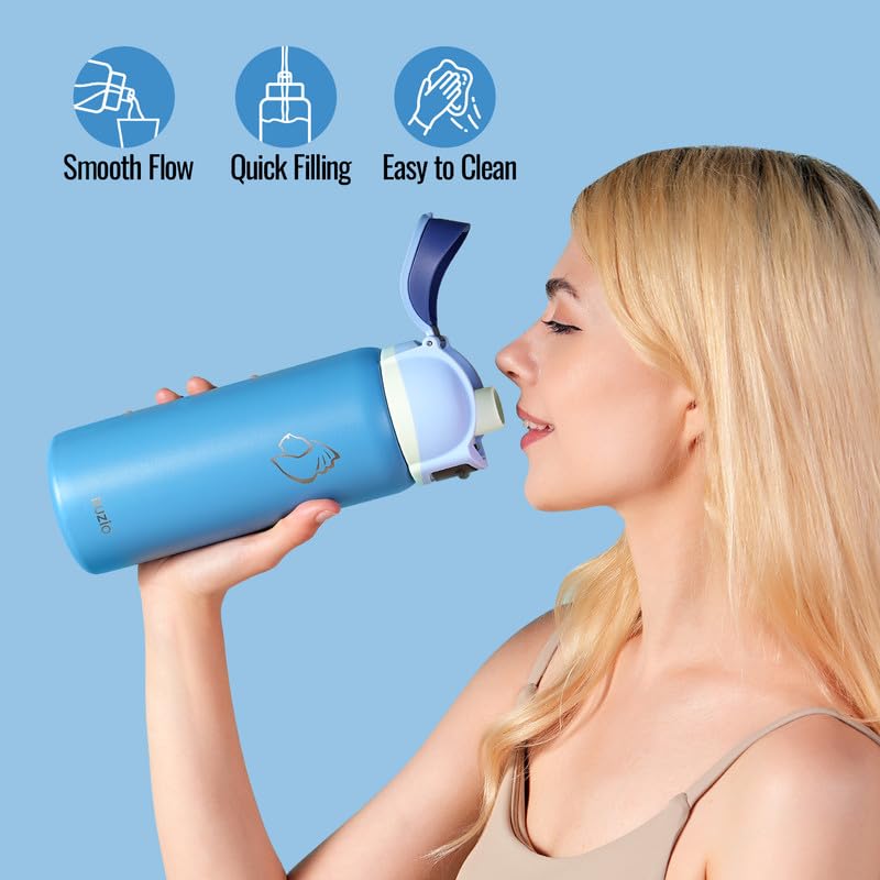 BUZIO 40 oz Tumbler with Handle & Insulated Water Bottle with Chug Lid