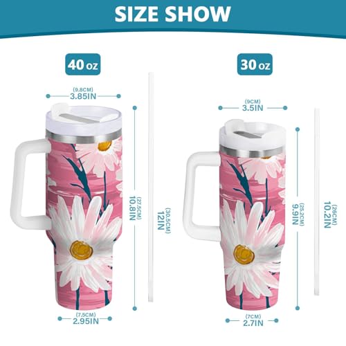 PaChyLuu 30 oz Insulated Tumbler with Handle and Straw Lid, Adorable Daisy Leak-Proof Stainless Steel Travel Coffee Mug for Car Cup Holder