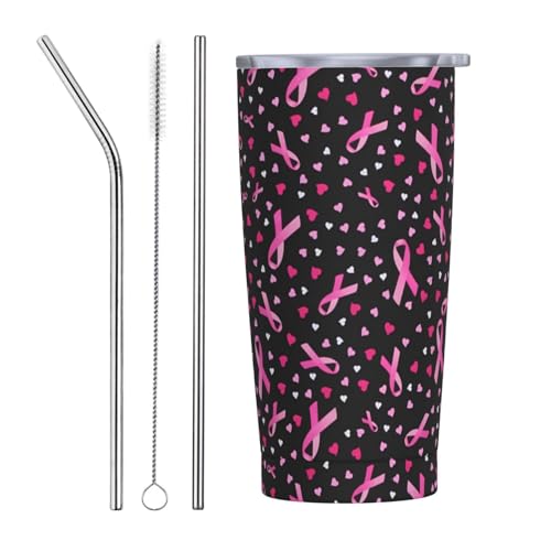 IYERSKD Ribbon Breast Cancer Awareness 20 oz Stainless Steel Tumbler Vacuum Insulated Leakproof Travel Mug for Car Office Gym