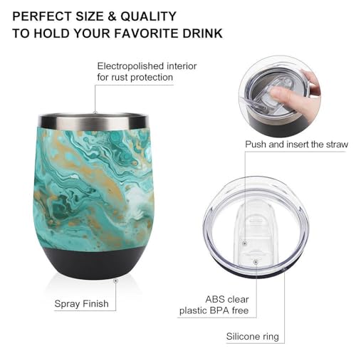 WYUSPGK 304 Stainless Steel Insulated Cup, Teal And Gold Marble Print Smooth Rim, Durable & Reusable - Perfect for Office, Home, And Travel