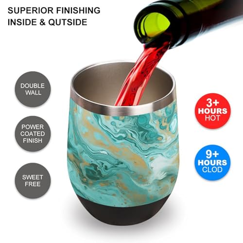 WYUSPGK 304 Stainless Steel Insulated Cup, Teal And Gold Marble Print Smooth Rim, Durable & Reusable - Perfect for Office, Home, And Travel