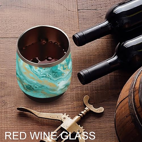 WYUSPGK 304 Stainless Steel Insulated Cup, Teal And Gold Marble Print Smooth Rim, Durable & Reusable - Perfect for Office, Home, And Travel