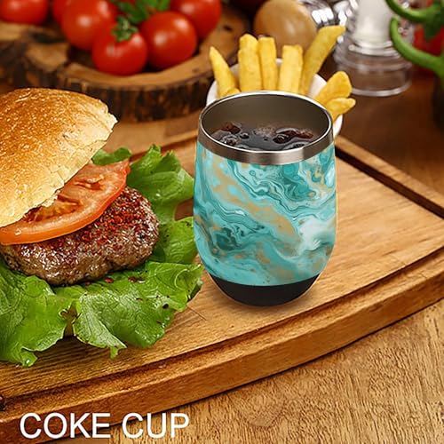 WYUSPGK 304 Stainless Steel Insulated Cup, Teal And Gold Marble Print Smooth Rim, Durable & Reusable - Perfect for Office, Home, And Travel