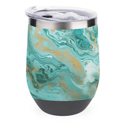 WYUSPGK 304 Stainless Steel Insulated Cup, Teal And Gold Marble Print Smooth Rim, Durable & Reusable - Perfect for Office, Home, And Travel