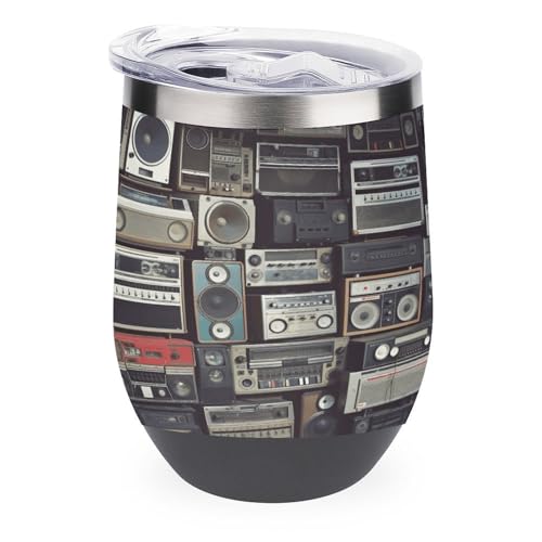 WYUSPGK 304 Stainless Steel Insulated Cup, Vintage Wall of Radio Boombox Print Smooth Rim, Durable & Reusable - Perfect for Office, Home, And Travel