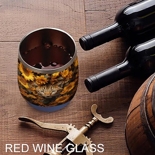 WYUSPGK 304 Stainless Steel Insulated Cup, Leopard And Sunflower Print Smooth Rim, Durable & Reusable - Perfect for Office, Home, And Travel