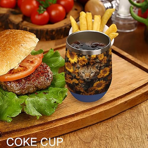 WYUSPGK 304 Stainless Steel Insulated Cup, Leopard And Sunflower Print Smooth Rim, Durable & Reusable - Perfect for Office, Home, And Travel