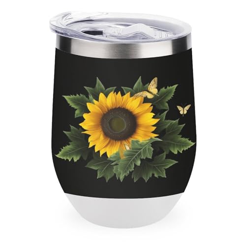 WYUSPGK 304 Stainless Steel Insulated Cup, Weed with Sunflower Print Smooth Rim, Durable & Reusable - Perfect for Office, Home, And Travel