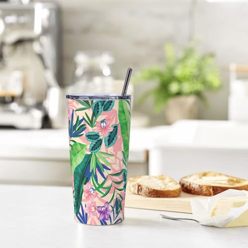 IYERSKD Palm Tree Leaf Pattern 20 oz Stainless Steel Tumbler Vacuum Insulated Leakproof Travel Mug for Car Office Gym