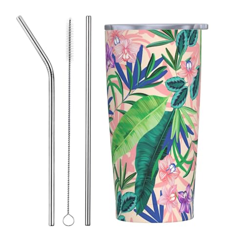 IYERSKD Palm Tree Leaf Pattern 20 oz Stainless Steel Tumbler Vacuum Insulated Leakproof Travel Mug for Car Office Gym