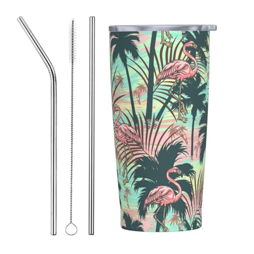 IYERSKD Tropical Palm Flamingo 20 oz Stainless Steel Tumbler Vacuum Insulated Leakproof Travel Mug for Car Office Gym