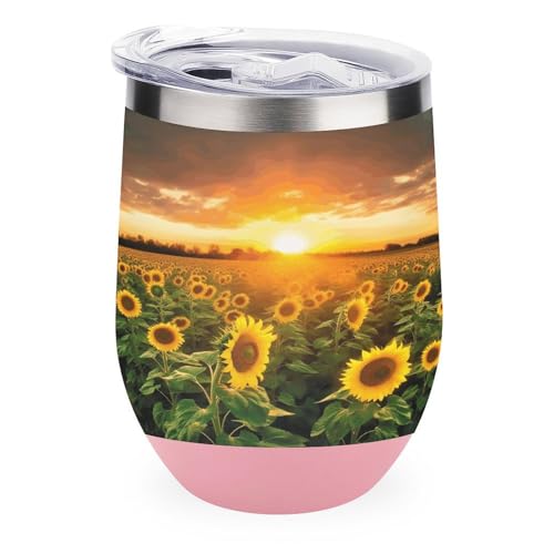 WYUSPGK 304 Stainless Steel Insulated Cup, Sunflower Field Sunset Print Smooth Rim, Durable & Reusable - Perfect for Office, Home, And Travel