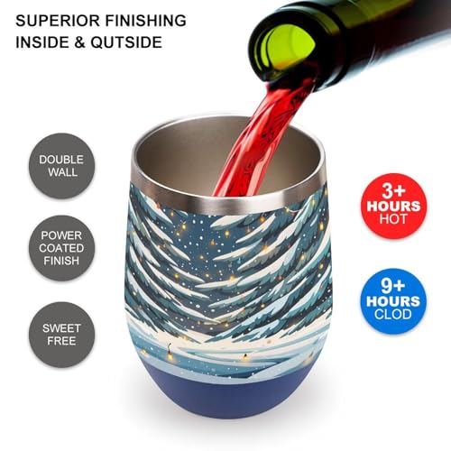 WYUSPGK 304 Stainless Steel Insulated Cup, Winter Pine Plants Print Smooth Rim, Durable & Reusable - Perfect for Office, Home, And Travel