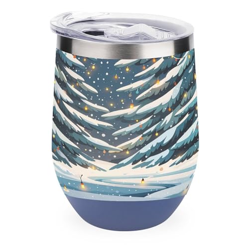 WYUSPGK 304 Stainless Steel Insulated Cup, Winter Pine Plants Print Smooth Rim, Durable & Reusable - Perfect for Office, Home, And Travel