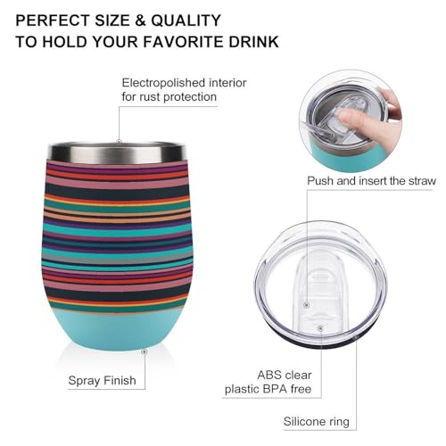 WYUSPGK 304 Stainless Steel Insulated Cup, Tricolor Stripes Print Smooth Rim, Durable & Reusable - Perfect for Office, Home, And Travel
