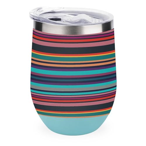 WYUSPGK 304 Stainless Steel Insulated Cup, Tricolor Stripes Print Smooth Rim, Durable & Reusable - Perfect for Office, Home, And Travel