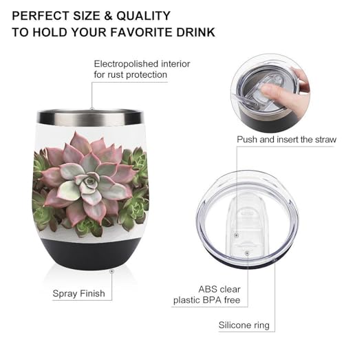 WYUSPGK 304 Stainless Steel Insulated Cup, Succulent Botanical Print Smooth Rim, Durable & Reusable - Perfect for Office, Home, And Travel