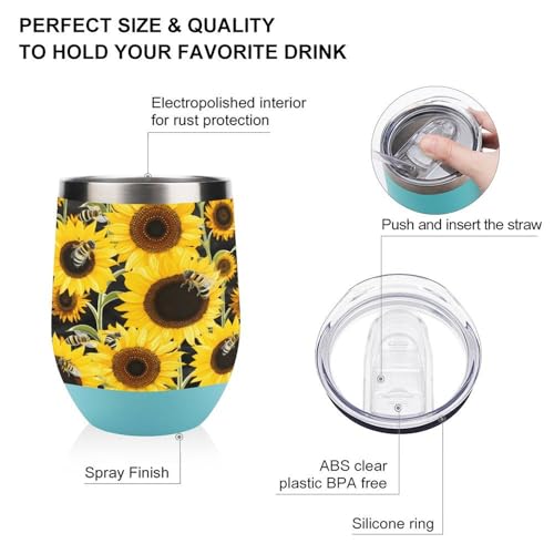 WYUSPGK 304 Stainless Steel Insulated Cup, Sunflower Bees Print Smooth Rim, Durable & Reusable - Perfect for Office, Home, And Travel