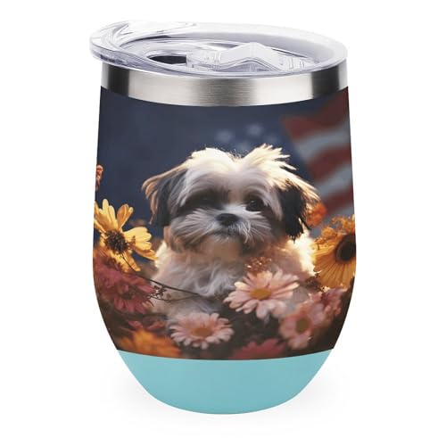 WYUSPGK 304 Stainless Steel Insulated Cup, Shih Tzu Dog And Flowers Print Smooth Rim, Durable & Reusable - Perfect for Office, Home, And Travel