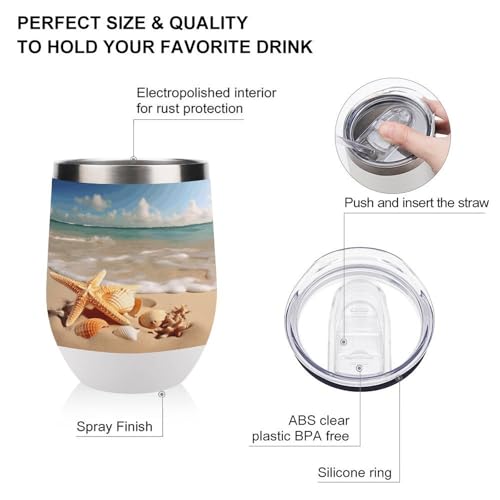 WYUSPGK 304 Stainless Steel Insulated Cup, Seashells Starfish on Beach Print Smooth Rim, Durable & Reusable - Perfect for Office, Home, And Travel