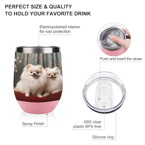 WYUSPGK 304 Stainless Steel Insulated Cup, Short-haired Pomeranian Dog Print Smooth Rim, Durable & Reusable - Perfect for Office, Home, And Travel