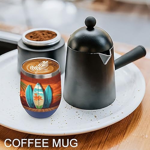 WYUSPGK 304 Stainless Steel Insulated Cup, Surfboard on Wooden Print Smooth Rim, Durable & Reusable - Perfect for Office, Home, And Travel