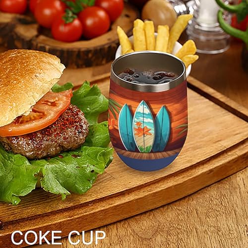 WYUSPGK 304 Stainless Steel Insulated Cup, Surfboard on Wooden Print Smooth Rim, Durable & Reusable - Perfect for Office, Home, And Travel