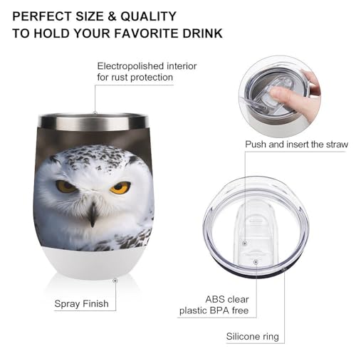 WYUSPGK 304 Stainless Steel Insulated Cup, Snowy Owl Eyes Print Smooth Rim, Durable & Reusable - Perfect for Office, Home, And Travel
