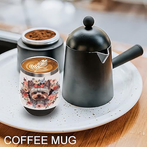 WYUSPGK 304 Stainless Steel Insulated Cup, Yorkie Floral Print Smooth Rim, Durable & Reusable - Perfect for Office, Home, And Travel