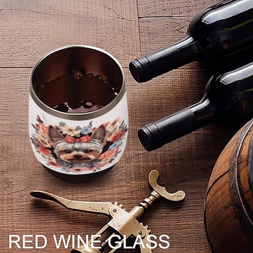 WYUSPGK 304 Stainless Steel Insulated Cup, Yorkie Floral Print Smooth Rim, Durable & Reusable - Perfect for Office, Home, And Travel